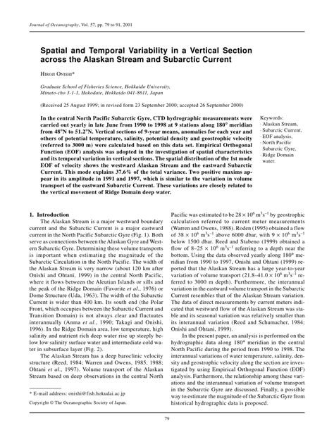 Pdf Spatial And Temporal Variability In A Vertical Section Across The Alaskan Stream And