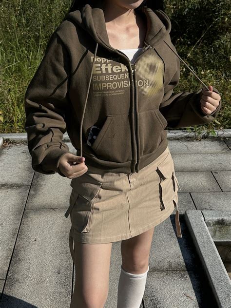 도플러 크롭 후드 집업 4color 에이블리