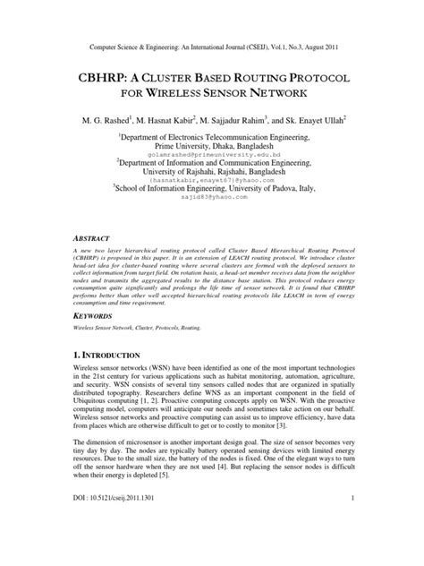 Cbhrp A Cluster Based Routing Protocol For Wireless Sensor Network Pdf