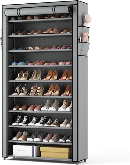 Rojasop Shoe Rack With Covers Stackable 10 Tier Tall Shoe