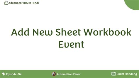 Add New Sheet Workbook Event Advanced Vba In Hindi Youtube