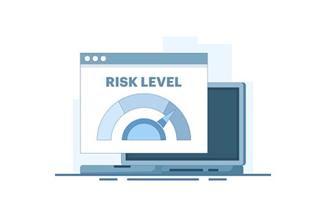 위험 수준 개념 위험 평가 위험 척도가 있는 노트북 잠재적 위험 수준을 분석하고 손실을 통제하거나 제한합니다 배경에 평면 벡터 일러스트 디자인 가상현실에 대한 스톡 벡터