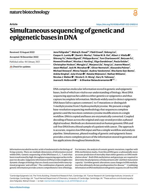 Pdf Simultaneous Sequencing Of Genetic And Epigenetic Bases In Dna