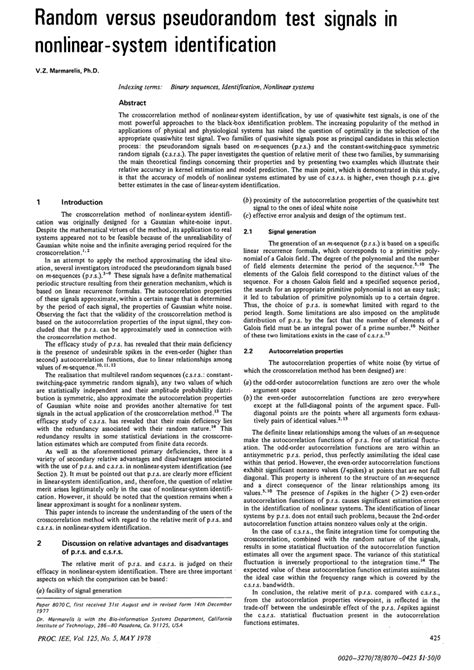 Pdf Random Versus Pseudorandom Test Signals In Nonlinear System Identification