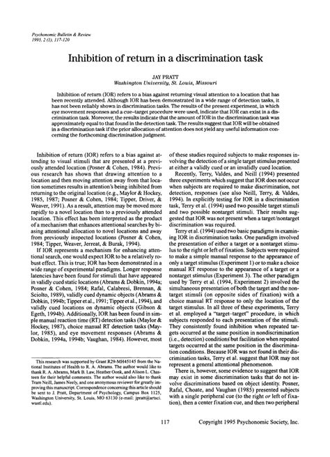 Pdf Inhibition Of Return In A Discrimination Task