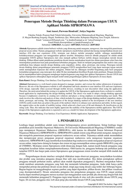 Pdf Penerapan Metode Design Thinking Dalam Perancangan Ui Ux Aplikasi Mobile Sipropmawa