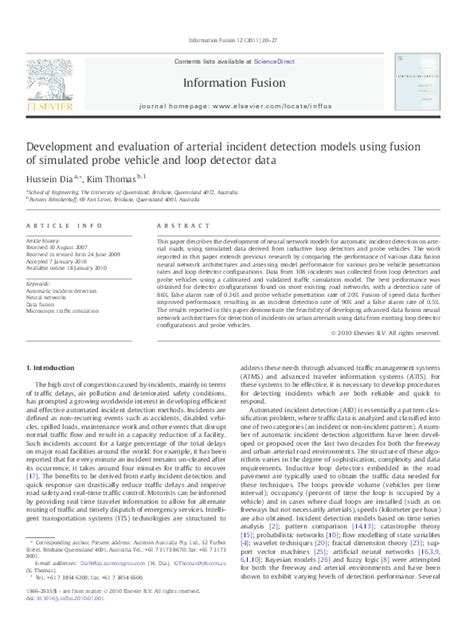 Pdf Development And Evaluation Of Arterial Incident Detection Models Using Fusion Of Simulated