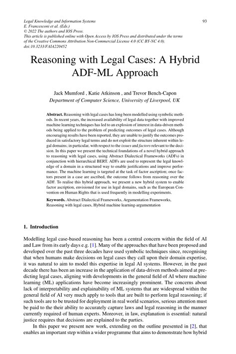 Pdf Reasoning With Legal Cases A Hybrid Adf Ml Approach