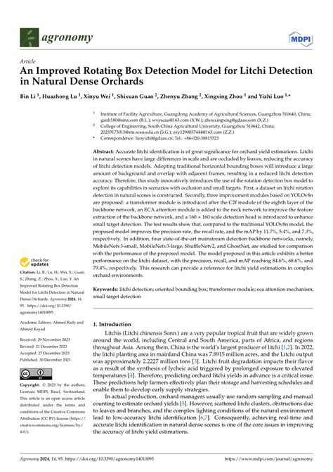 Pdf An Improved Rotating Box Detection Model For Litchi Detection In Natural Dense Orchards