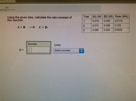 solved using the given data calculate the rate constant of