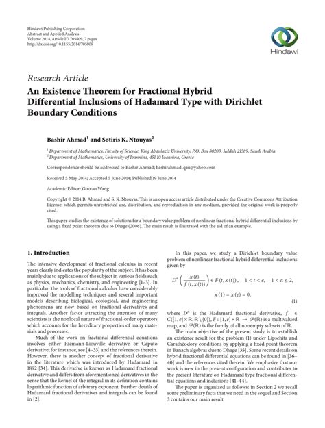 Pdf An Existence Theorem For Fractional Hybrid Differential