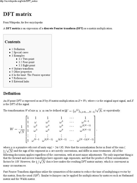 Dft Matrix Wikipedia Discrete Fourier Transform Signal Processing