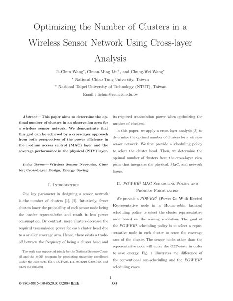 Pdf Optimizing The Number Of Clusters In A Wireless Sensor Network Using Cross Layer Analysis