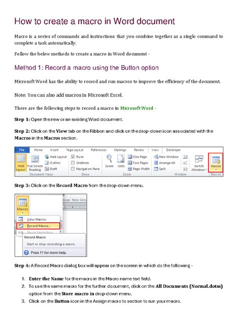 MS Word How To Create A Macro In Word Document Macro Is A Series Of Commands And Instructions