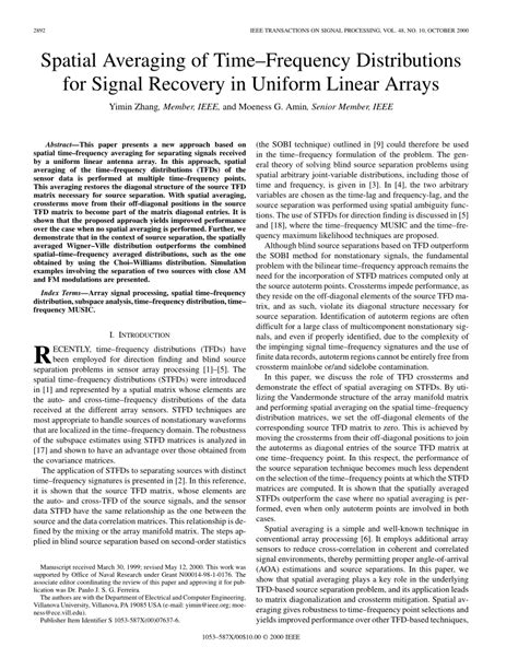 Pdf Spatial Averaging Of Time Frequency Distributions For Signal