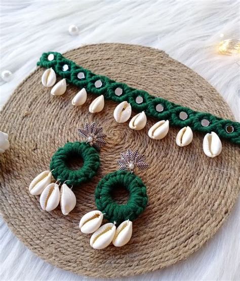 Usha Crafthub On Instagram Green Shell Choker 🧡 This Macrame Shell Jewel Set Is A Perfect Pick