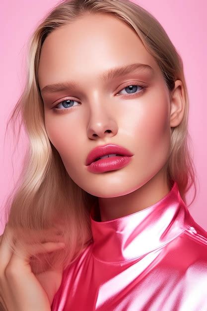 Premium Ai Image A Model With A Pink Shirt And Pink Lips