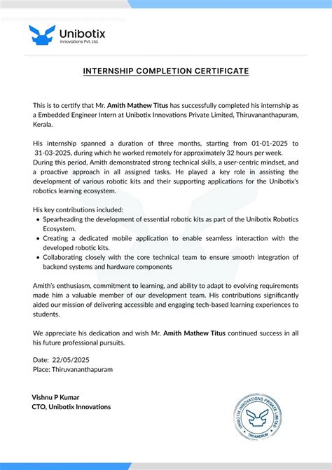 internship embeddedsystems engineering iot productdevelopment… amith mathew titus