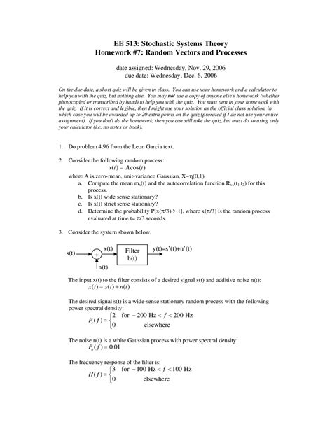 Problems On Random Vector And Processes Homework 7 Ee 513 Docsity