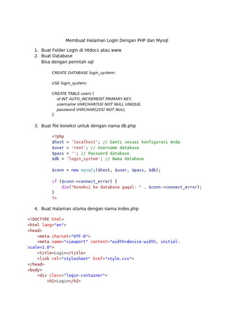Membuat Halaman Login Dengan Php Dan Mysql Pdf Pengguna Komputasi
