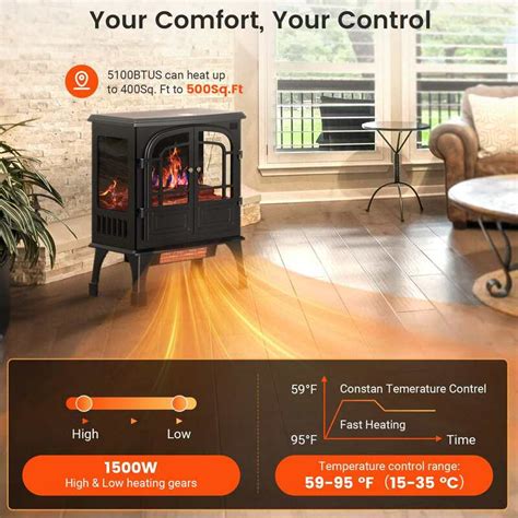 Warmtoo 전기 벽난로 원격 휴대용 스토브 3d 불꽃 효과 독립형 히터 Ptc 난방 시스템 1500w 24 인치