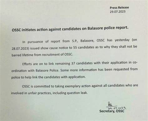 oss todays ossc issues show cause notice to 55 candidates question leak