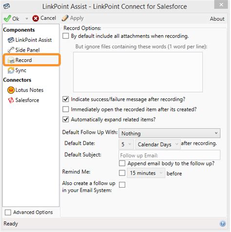 Configuring Linkpoint Connect Record Functionality Ibm Notes Salesforce Knowledge Base