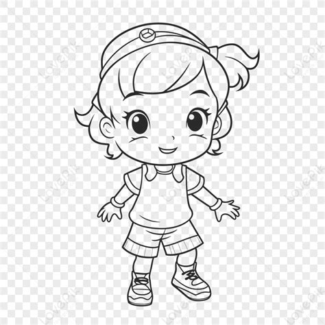 귀여운 소녀 색칠 페이지와 아기 인형 만화 개요 스케치 드로잉 벡터하얀색다리 Png 일러스트 무료 다운로드 Lovepik