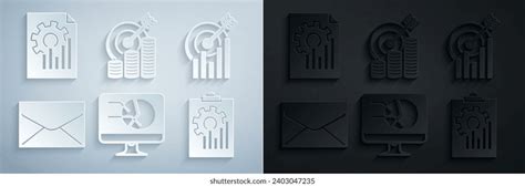 set computer monitor graph chart target stock vector royalty free