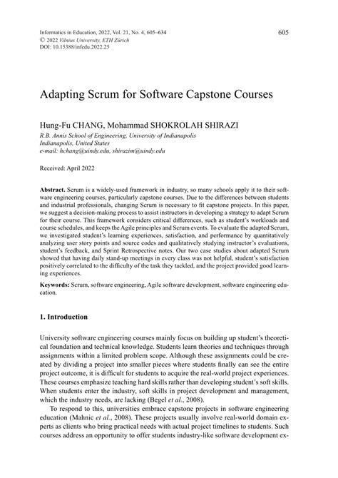 Pdf Adapting Scrum For Software Capstone Courses