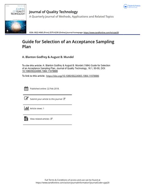 Guide For Selection Of An Acceptance Sampling Plan Pdf Sampling Statistics Specification
