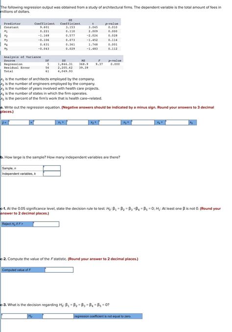 solved the following regression output was obtained from a