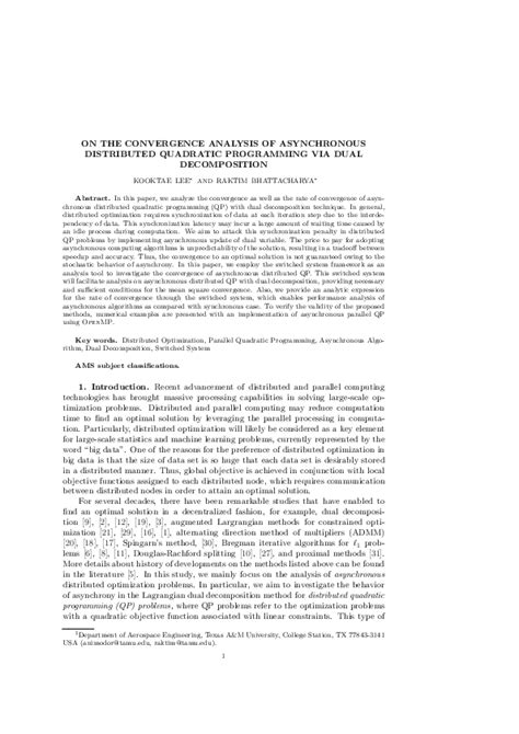 pdf on the convergence analysis of asynchronous distributed quadratic
