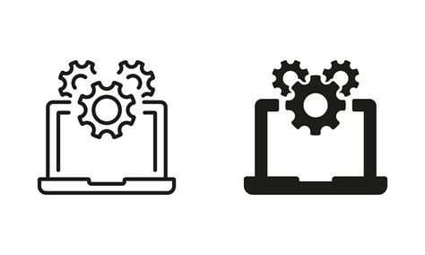 computer system update line and silhouette icon set settings and