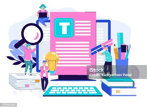 문서 와 컴퓨터 플랫 벡터 일러스트 격리와 배경에 있는 사람들 콘텐츠 정보 매체에 대한 스톡 벡터 아트 및 기타 이미지 콘텐츠 정보 매체 마케팅 순서도 Istock