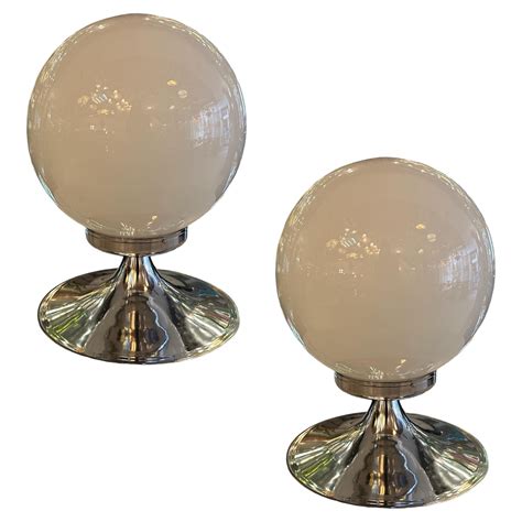 Amaizing Pair Of Art Deco Table Lamps In Opaline And Chrome German