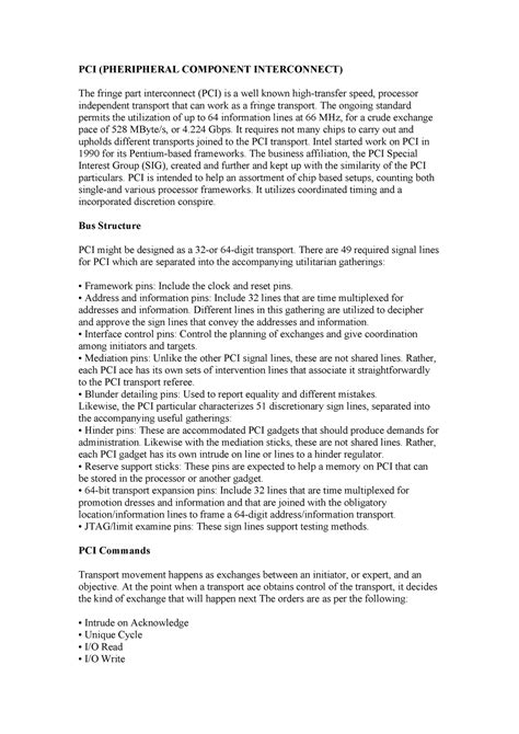 PCI Pheripheral Component Interconnect PCI Commands Bus Structure PCI PHERIPHERAL