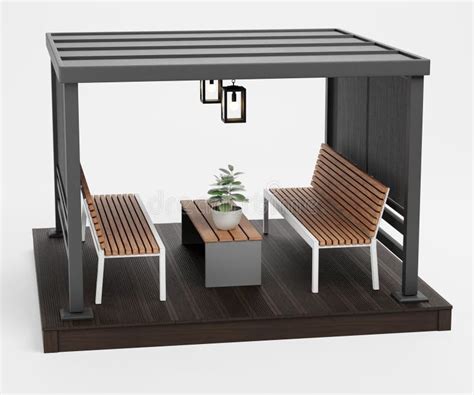 D Render Of Gazebo With Furniture Stock Illustration Illustration Of Chair Garden