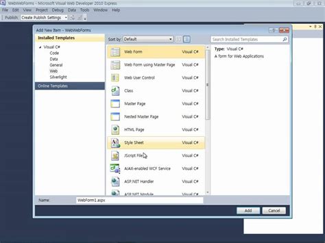Visual Web Developer 2010 Express를 사용한 Aspnet Web Forms Hello World Youtube