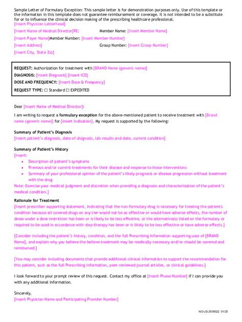 Fillable Online Sample Letter Of Formulary Exception Fax Email Print
