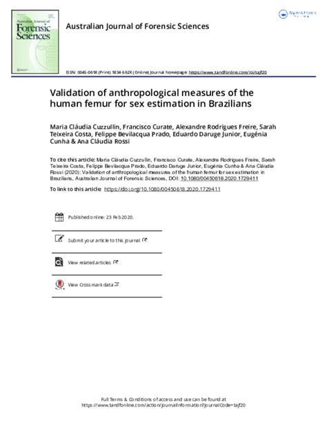 Pdf Validation Of Anthropological Measures Of The Human Femur For Sex Estimation In Brazilians