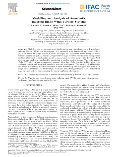 Pdf Modelling And Analysis Of Aeroelastic Tailoring Blade Wind Turbine Systems