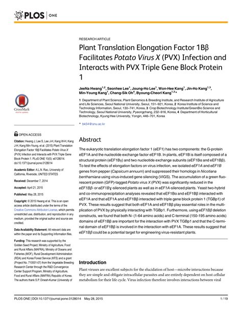 Pdf Plant Translation Elongation Factor 1bβ Facilitates Potato Virus