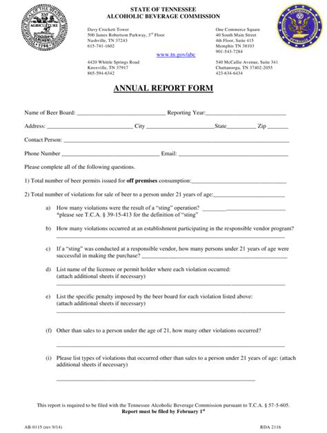 Tennessee Corporate Annual Report Form
