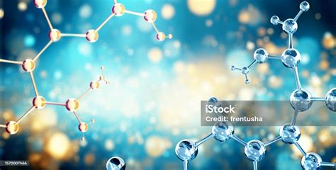 추상적인 분자 구조의 모델이 있는 수평 배너 유리 원자 모델이 있는 파란색의 배경 0명에 대한 스톡 사진 및 기타 이미지 0명 3차원 형태 개체 그룹 Istock