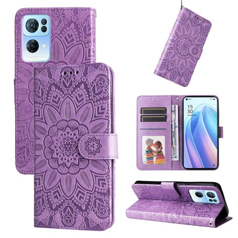 For Oppo Reno7 Pro 5g Embossed Sunflower Leather Phone Case Purple
