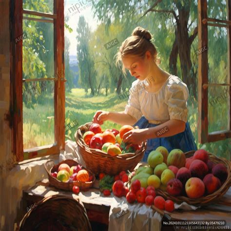 Ai创作图农家女孩水果插画 女孩采果子 摘果实的少女 摘果子的小女孩 水果姑娘插画绘画 摘水果的女孩 女孩摘水果 生活场景油画 摘果实的陶瓷少女 提苹果篮子的女孩 采摘女孩插画 采摘农家少女