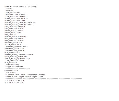 4 attached are a swmm input file and swmm summary