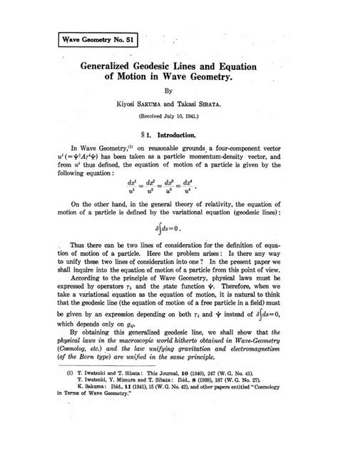 Pdf Generalized Geodesic· Lines And Equation Of Motion In Wave Dokumentips