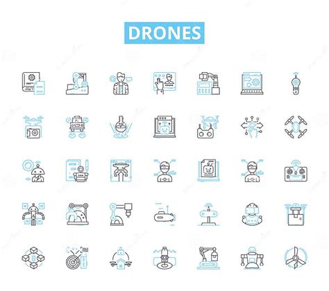 Drones Linear Icons Set Flying Quadcopters Remote Controlled Unmanned Hovering Aerial